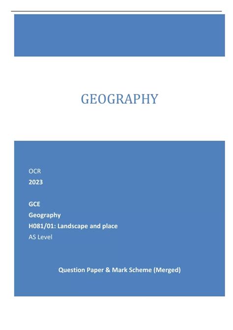 OCR GCE Geography H Landscape And Place AS Level Question