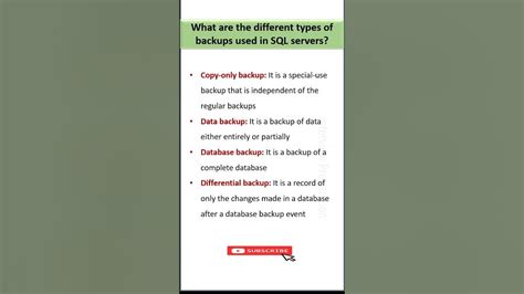 Different Backup In Sql Server Interview Shorts Sql Youtube