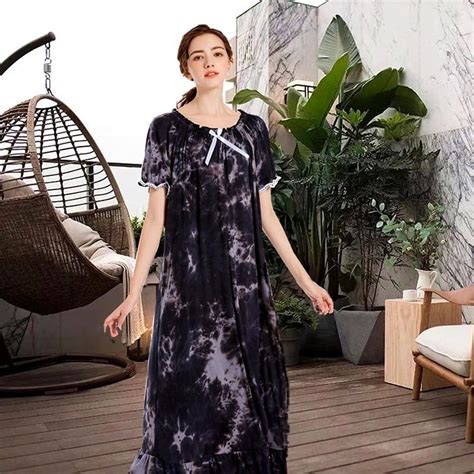 Buy Summer Cotton Womens Nightgown Floral Short Sleeve Nightdress Lace Long Sleepwear Nightwear