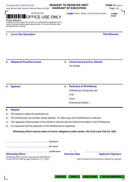 Form 12 Fill Out Sign Online And Download Fillable Pdf Queensland