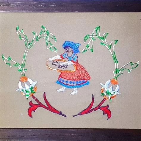 خرید و قیمت تابلوی گلدوزی شده کار دست بر روی پارچه با نخ ابریشم طرح