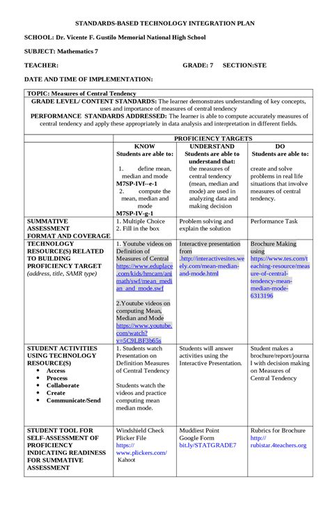 Sample Lesson Plan For Math Docsity
