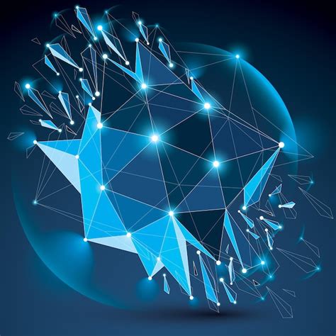 Premium Vector 3d Vector Digital Wireframe Blue Object Broken Into Different Particles