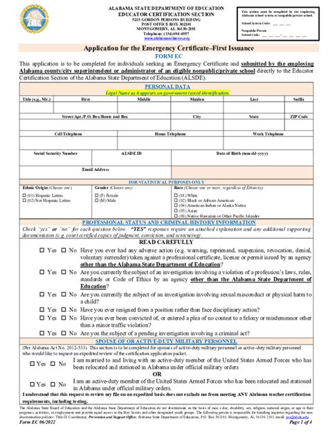 Fillable Online Form Ec Application For The Emergency Certificate