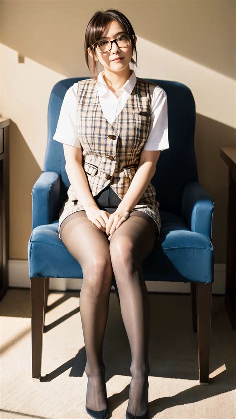 There Is A Woman Sitting In A Chair With A Blue Chair Seaart Ai