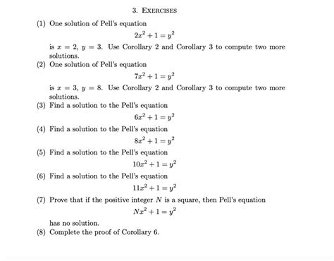 Solved 3 Exercises 1 One Solution Of Pells Equation 2x²