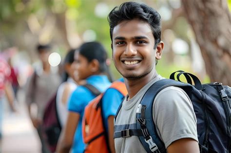 Joyful Indian College Students Smiling For The Camera With Backpacks