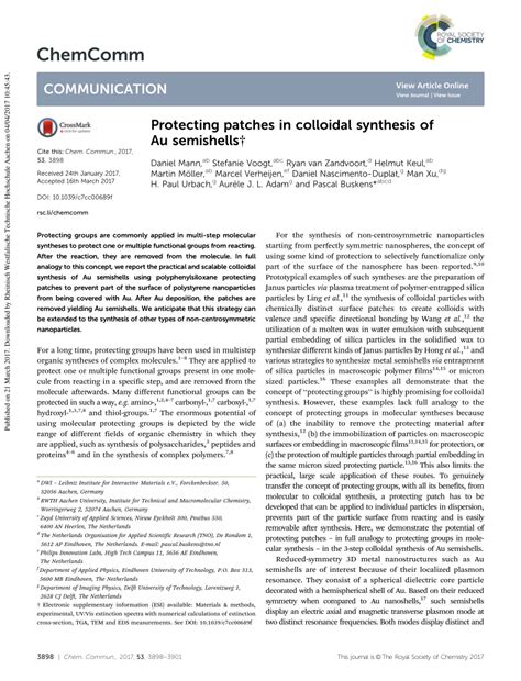 Pdf Protecting Patches In Colloidal Synthesis Of Au Semishells