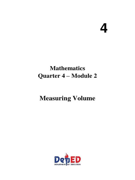 Math 4 Q4 Week 3 4 Module 2 Measuring Volume Pdf Volume