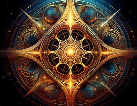 Intricate Geometric Fractals Abstract Digital Symmetry In Complex Mathematical Patterns Stock
