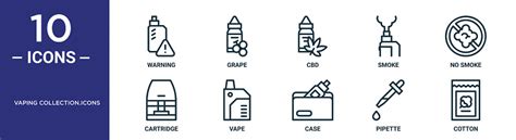 Vaping Collectionicons 개요 아이콘 세트에는 얇은 선 경고 Cbd 연기 없음 Vape 피펫 면화 보고서 프리젠