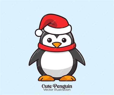 산타 모자를 쓴 귀여운 펭귄 벡터 크리스마스 캐릭터 프리미엄 벡터