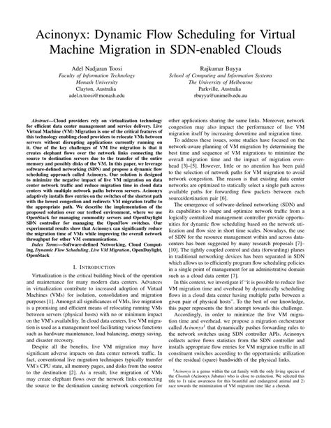Pdf Acinonyx Dynamic Flow Scheduling For Virtual Machine Migration In Sdn Enabled Clouds