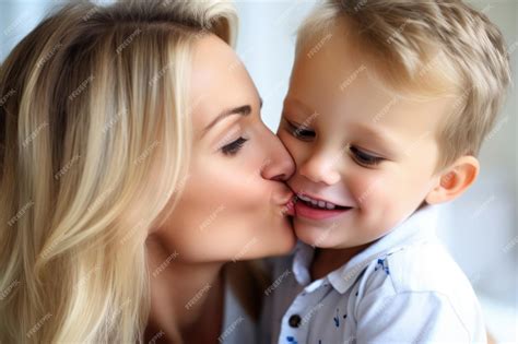 Premium Photo Closeup Shot Of A Young Mother Kissing Her Son On The Cheek Created With