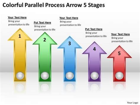 Powerpoint Arrow Shapes Colorful Parallel Process 5 Stages Slides