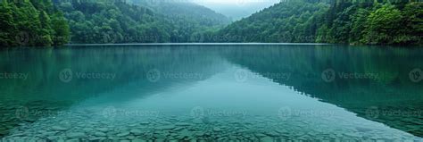 A Large Body Of Water Encircled By A Dense Forest Of Towering Trees