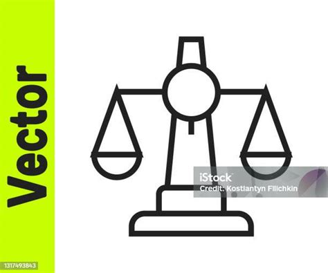 흰색 배경에 격리 된 정의 아이콘의 검은 선 저울 법원 기호 밸런스 스케일 기호입니다 벡터 개념에 대한 스톡 벡터 아트 및 기타 이미지 Istock