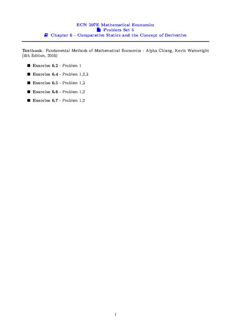 Problem Set 5 Homework Econometrics Ecn 207e Mathematical Economics N Problem Set 5
