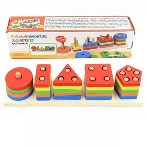 Wooden Stacking Shapes Puzzle Color And Shape Learning Toy Bembiland