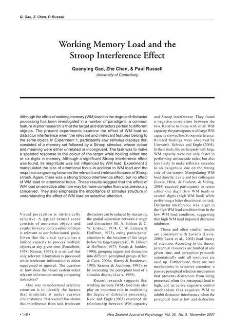 Pdf Working Memory Load And The Stroop Interference Effect