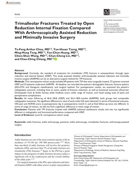 Pdf Trimalleolar Fractures Treated By Open Reduction Internal Fixation Compared With