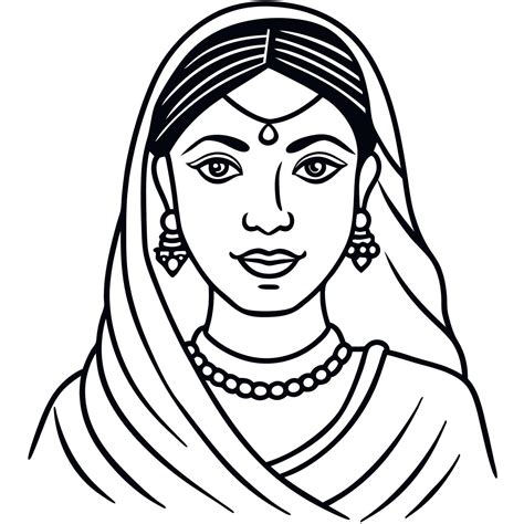 An Indian Woman In A Sari With A Black And White Outline 51750224 Vector Art At Vecteezy