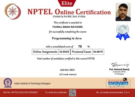 Yuvraj Singh Rathore On Linkedin Javaprogramming Nptel Silvermedal