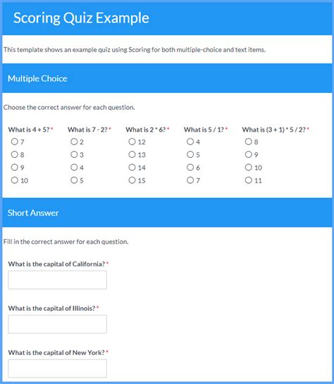 Scoring Quiz Example Forms And Templates Formsite