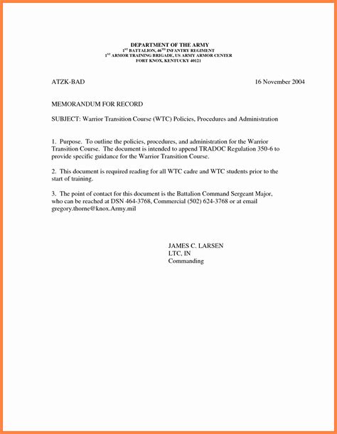 Army Memorandum For Record Template
