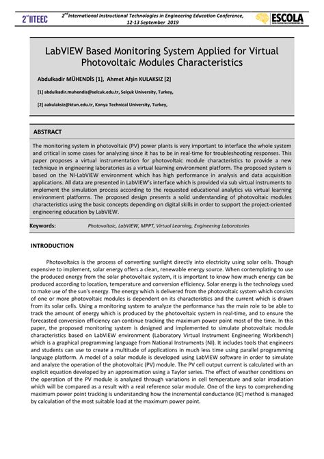 Pdf Labview Based Monitoring System Applied For Virtual Photovoltaic