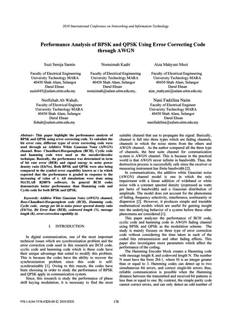 Pdf Performance Analysis Of Bpsk And Qpsk Using Error Correcting Code