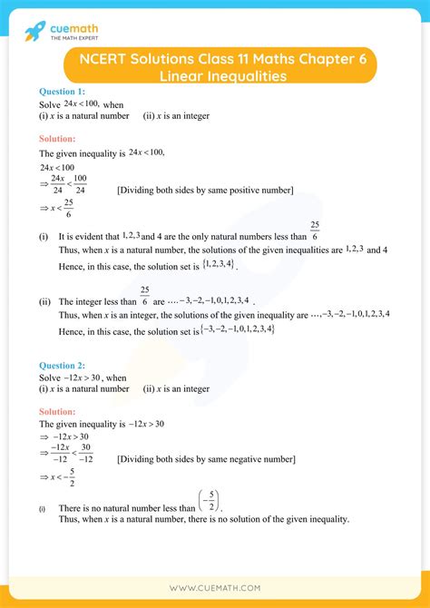 Ncert Solutions For Class Maths Chapter Linear Inequalities Free