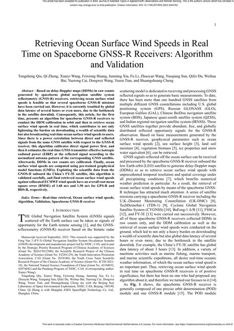 Pdf Retrieving Ocean Surface Wind Speeds In Real Time On Spaceborne