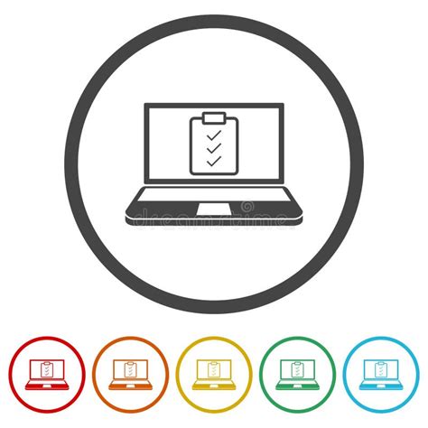 Laptop With Online Form Survey Icon Set Icons In Color Circle Buttons