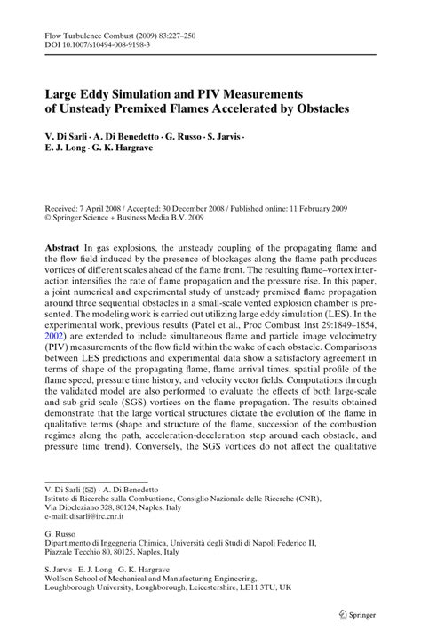 Pdf Large Eddy Simulation And Piv Measurements Of Unsteady Premixed Flames Accelerated By