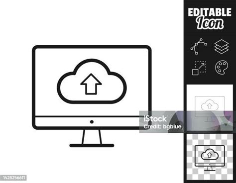 데스크톱 컴퓨터에서 클라우드 업로드 디자인 아이콘입니다 쉽게 편집 가능 개념에 대한 스톡 벡터 아트 및 기타 이미지 개념 검은색 공란 Istock