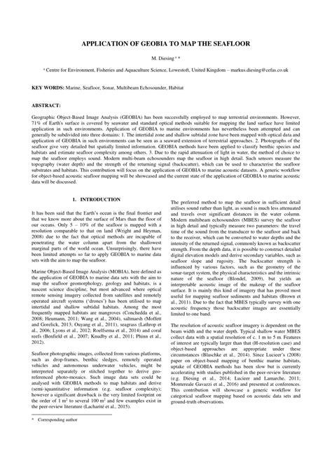Pdf Application Of Geobia To Map The Seafloor