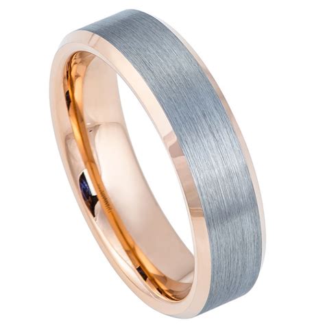 Tungsten Ring Brushed Gun Metal Finish High Polished Rose Gold Tone Ip