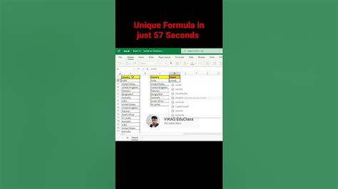Unique And Countif Formula In Just 57 Seconds In Excel Youtubeshorts Excel Shorts Youtube