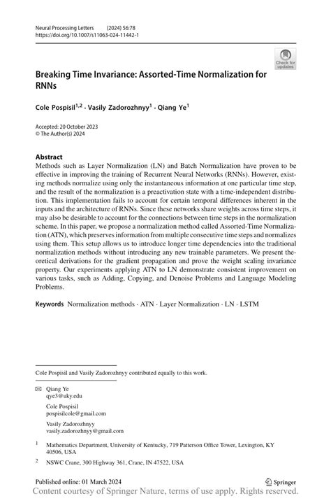 pdf breaking time invariance assorted time normalization for rnns