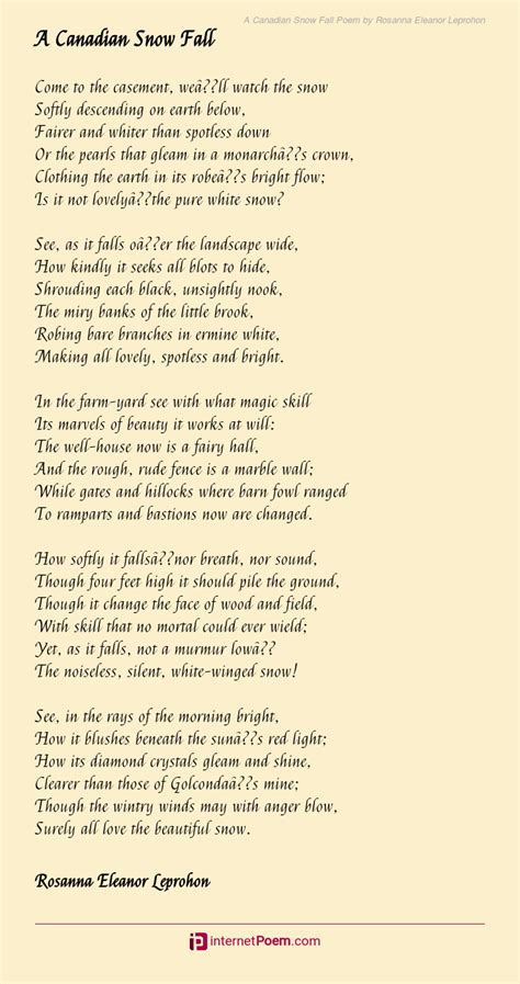 A Canadian Snow Fall Poem By Rosanna Eleanor Leprohon