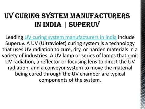 PPT UV Curing System Manufacturers In India PowerPoint Presentation Free Download ID 12088368