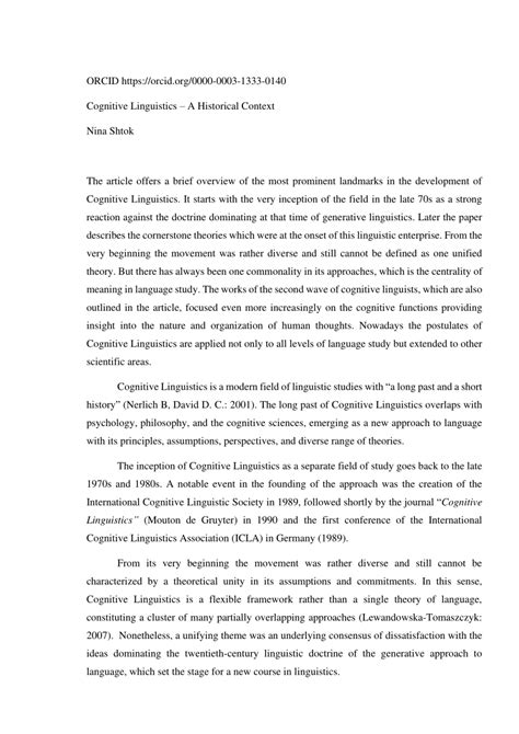 PDF Cognitive Linguistics A Historical Context