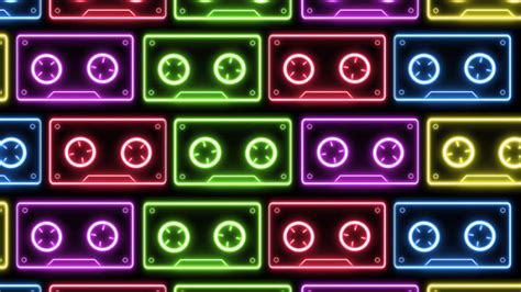 فوتیج بک گراند نوار کاست صوتی نئون رنگی