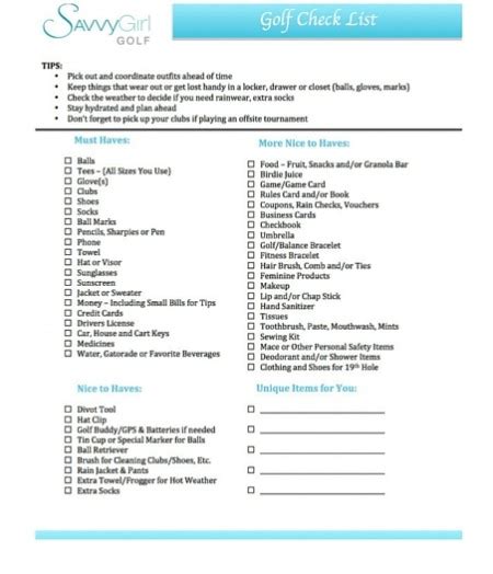 Landing Page Golf Checklist Savvy Girl Golf