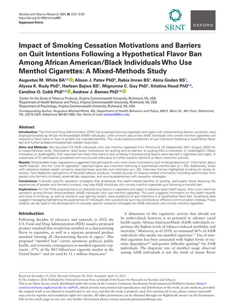 Pdf Impact Of Smoking Cessation Motivations And Barriers On Quit Intentions Following A