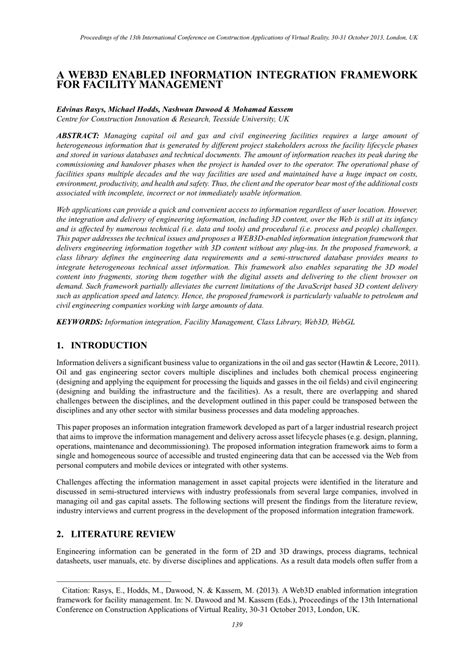 Pdf A Web3d Enabled Information Integration Framework For Facility Management