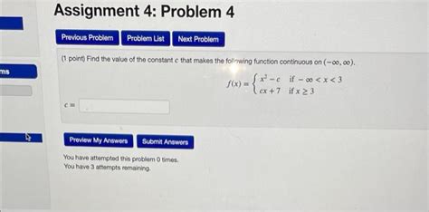 solved 1 point find the value of the constant c that makes