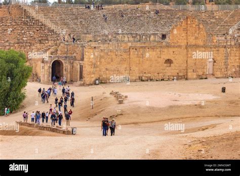 Jerash Jordan November 7 2022 People Visiting Roman Amphitheater