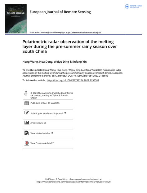 Pdf Polarimetric Radar Observation Of The Melting Layer During The Pre Summer Rainy Season